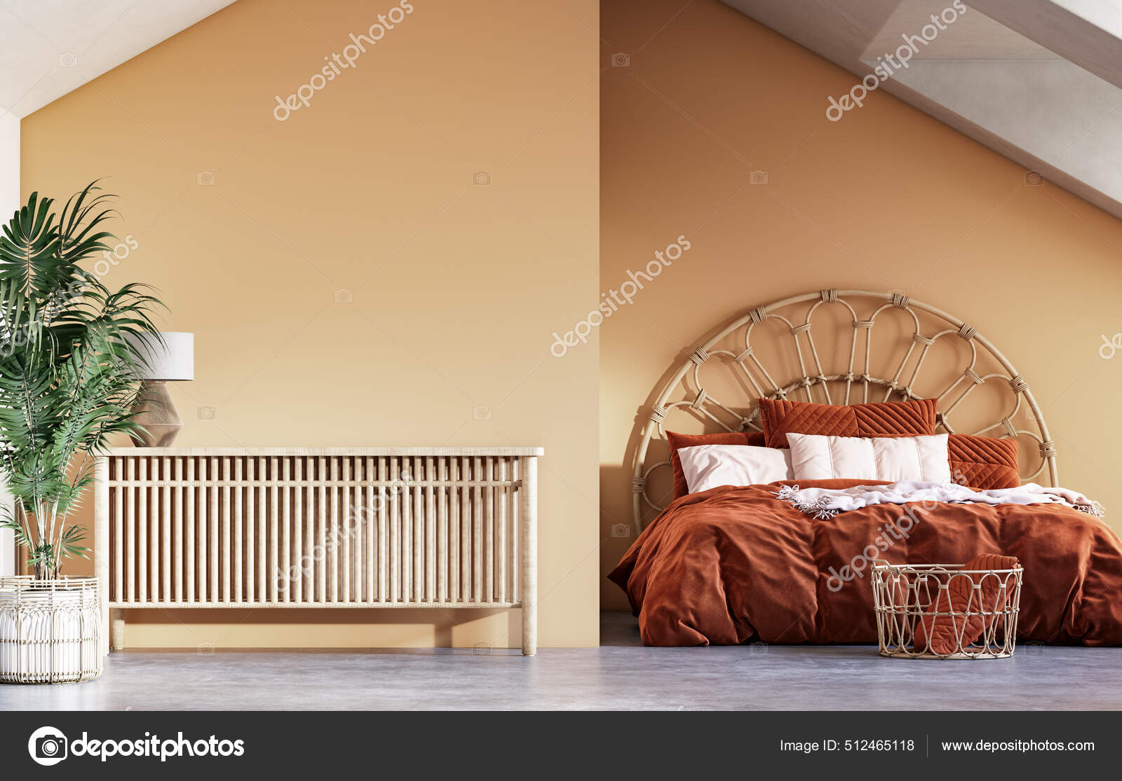 Cozy Colored Bedroom Interior Background Attic Render — Stock Photo ...