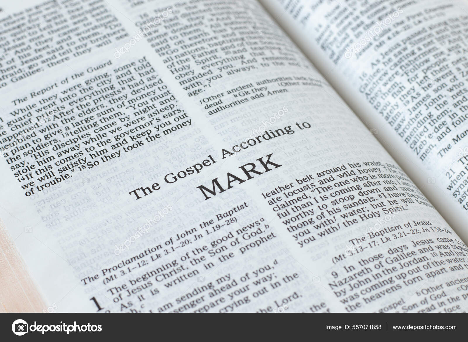 Mark Gospel Holy Bible Book Inspired God Jesus Christ Closeup — Stock ...