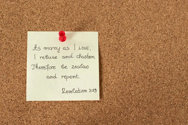 A handwritten verse note from the Holy Bible Book of Revelation 3: 19 ...