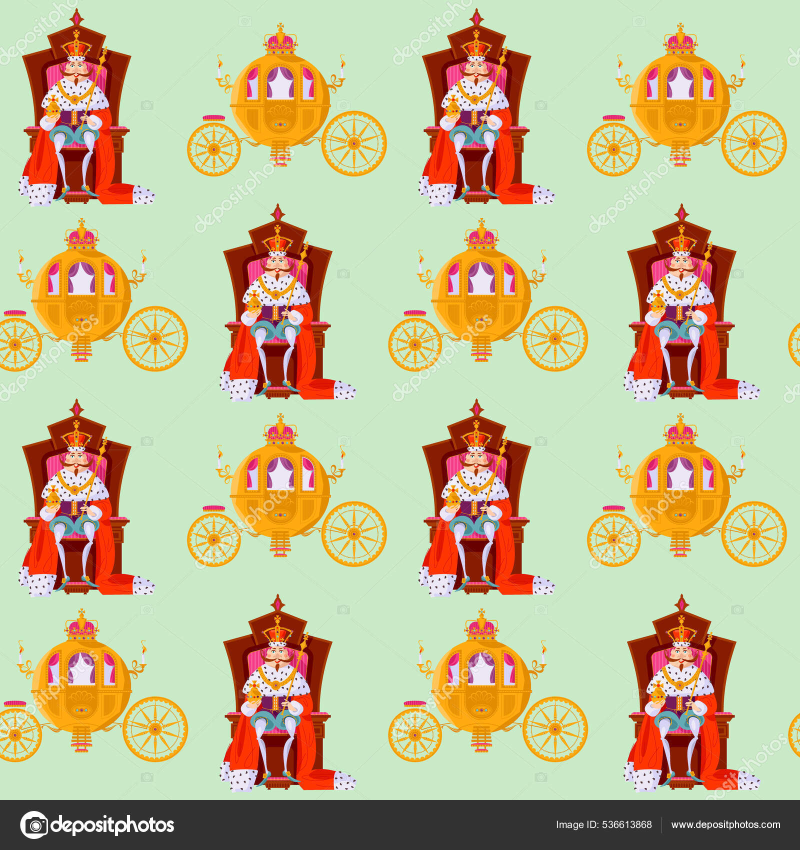 King Wearing Crown Royal Mantle Sitting Throne Fantasy Carriage ...