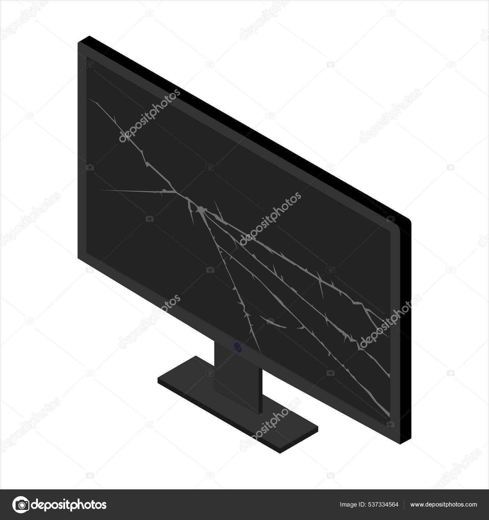 Broken Cracked Computer Monitor Screen Raster Isometric View Isolated ...