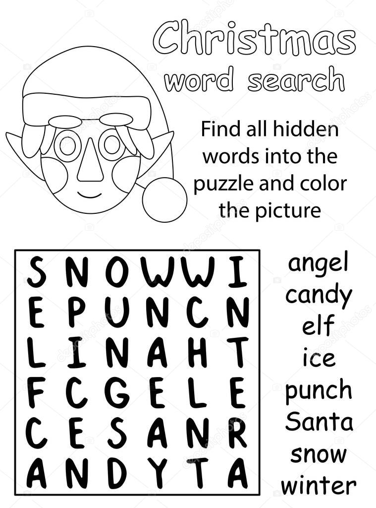 Puzzle de búsqueda de palabras de Navidad ilustración vectorial en ...