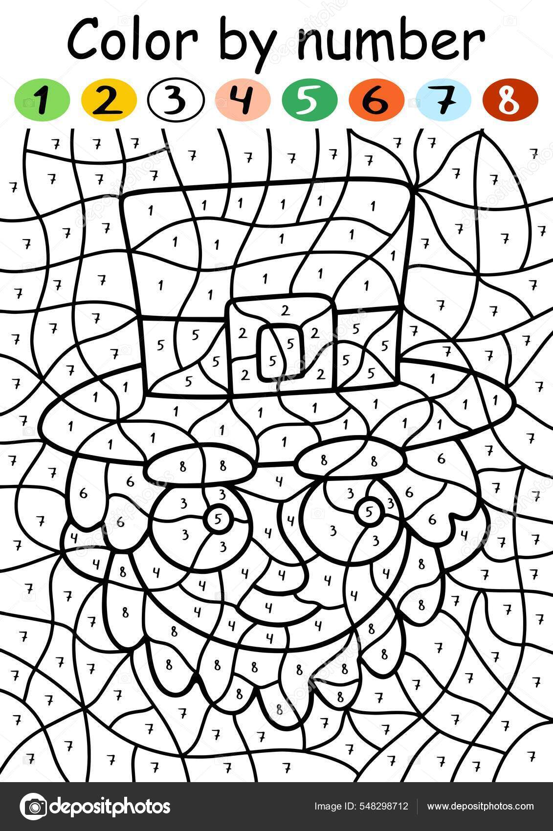 Leprechaun Head Color Number Kids Vector Funny Hand Drawn Irish Stock ...