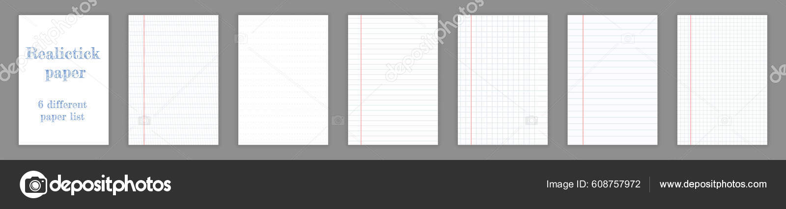 Realistic Square Lined Paper Blank Sheets Set Isolated Transparent ...