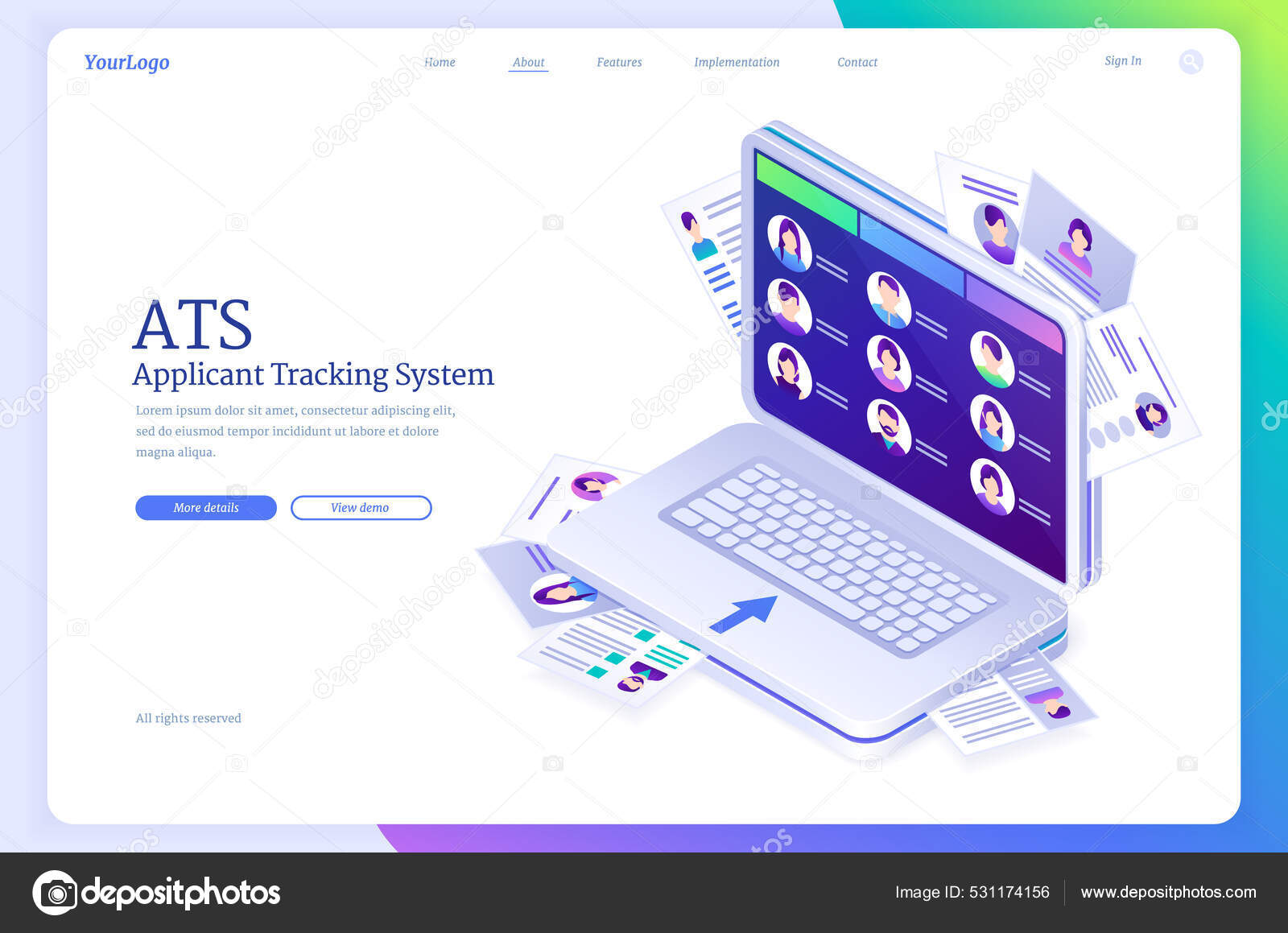ATS, applicant tracking system isometric landing Stock Vector by ...