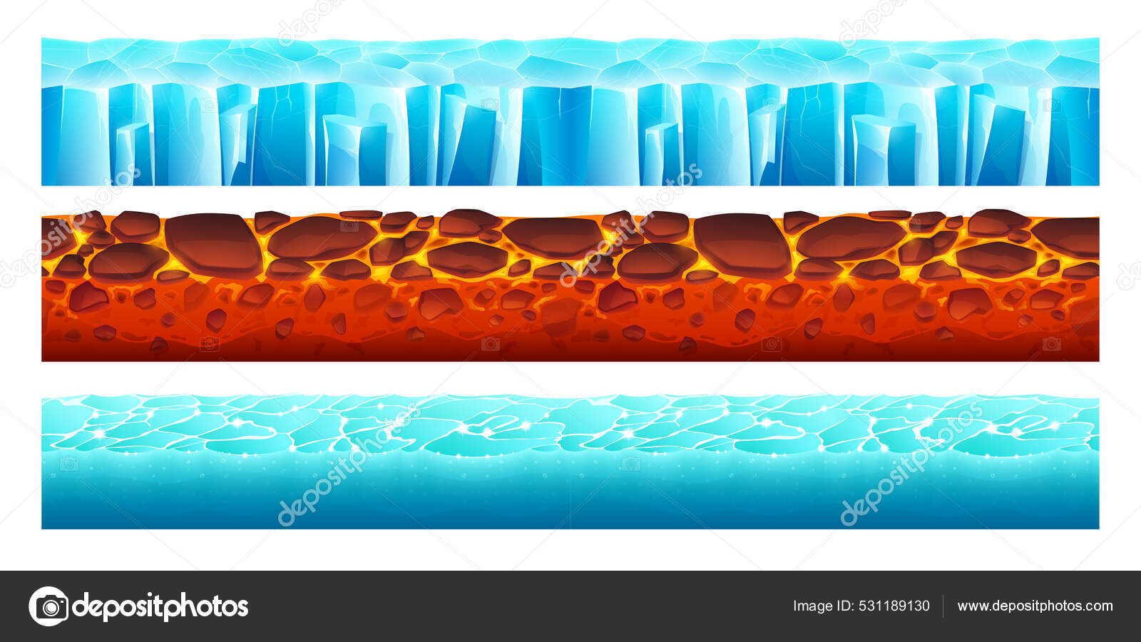 Game grounds with texture of ice, water and lava Stock Vector Image by ...
