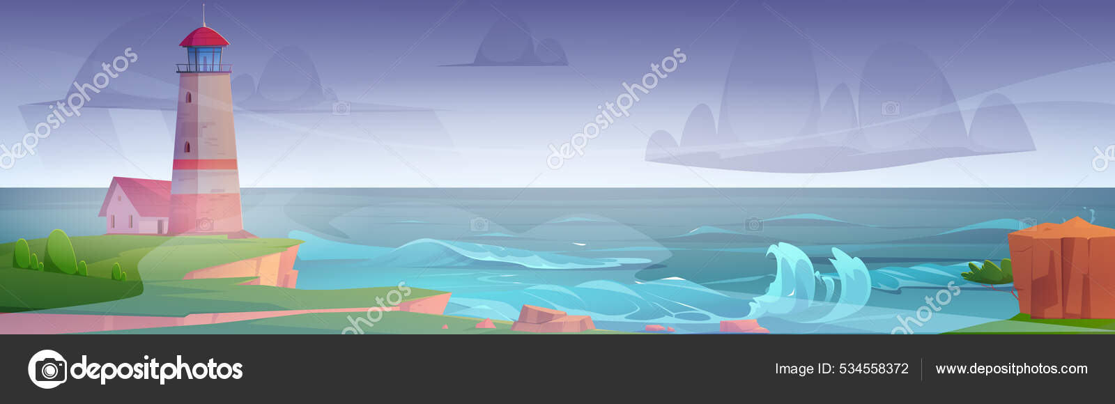 Lighthouse on sea shore at storm, beacon in ocean Stock Vector by ...