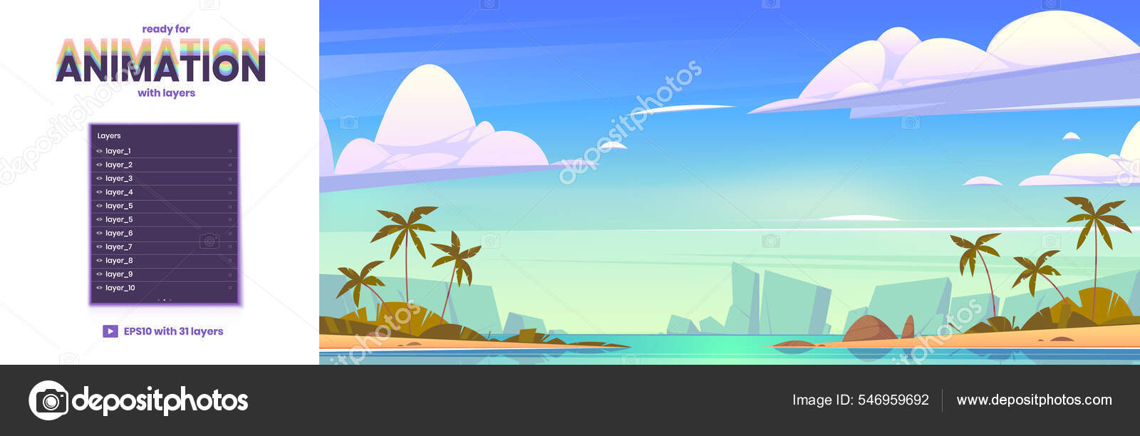 Parallax background with sea beach landscape Stock Vector Image by ...