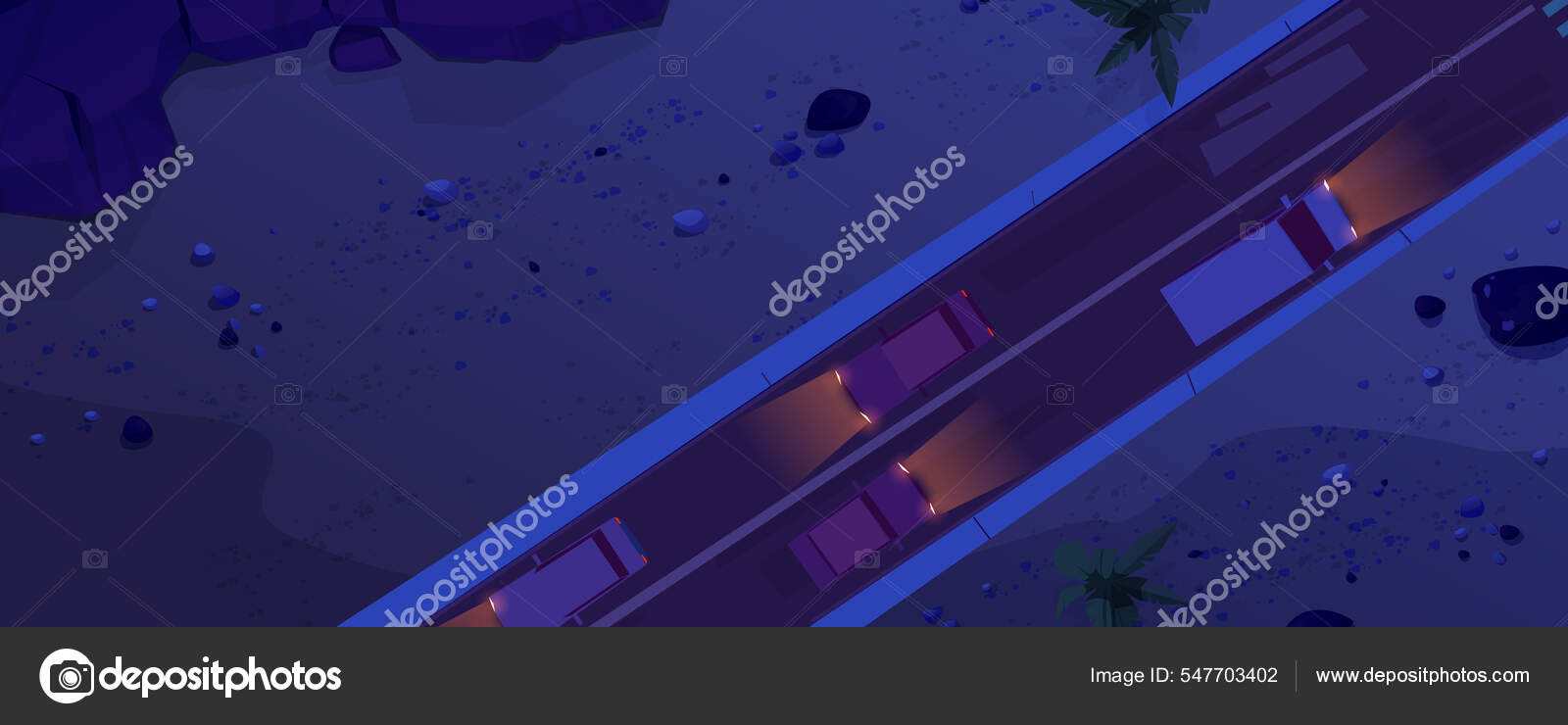 Night road with cars top view, two lane highway Stock Vector Image by ...