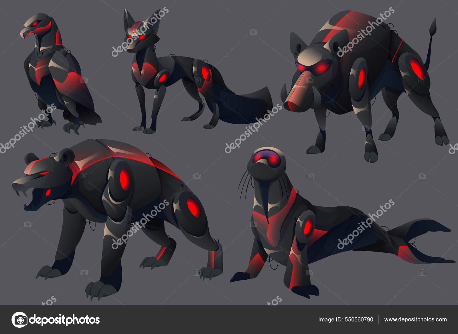 Evil mechanical animals, bear, seal, boar robots Stock Vector by ...