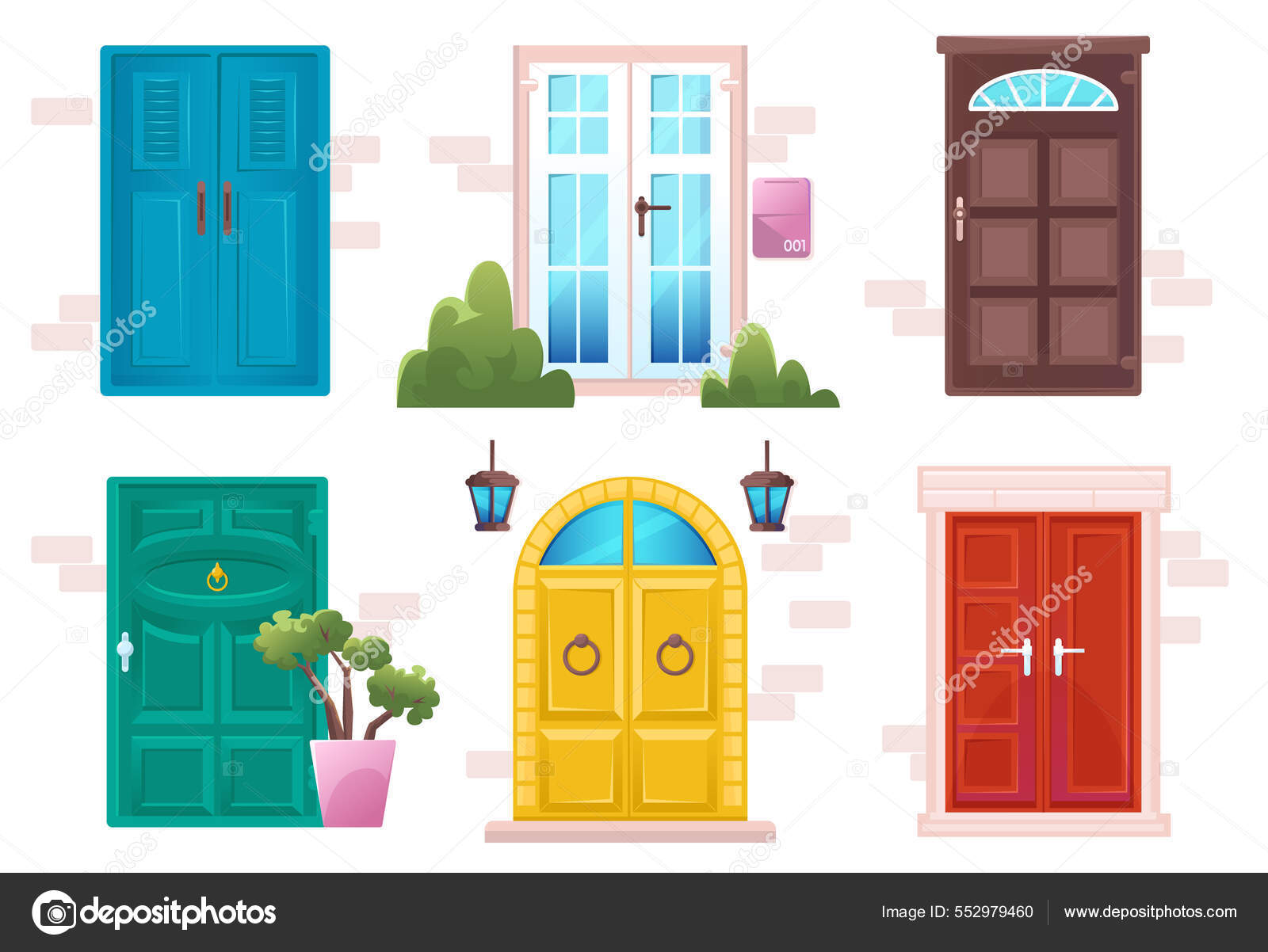 Puertas de dibujos animados en conjunto de estilo moderno y clásico ...