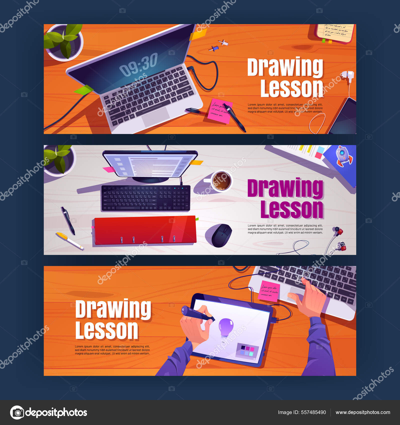 Drawing lesson posters with artist workplace Stock Vector by ©klyaksun ...
