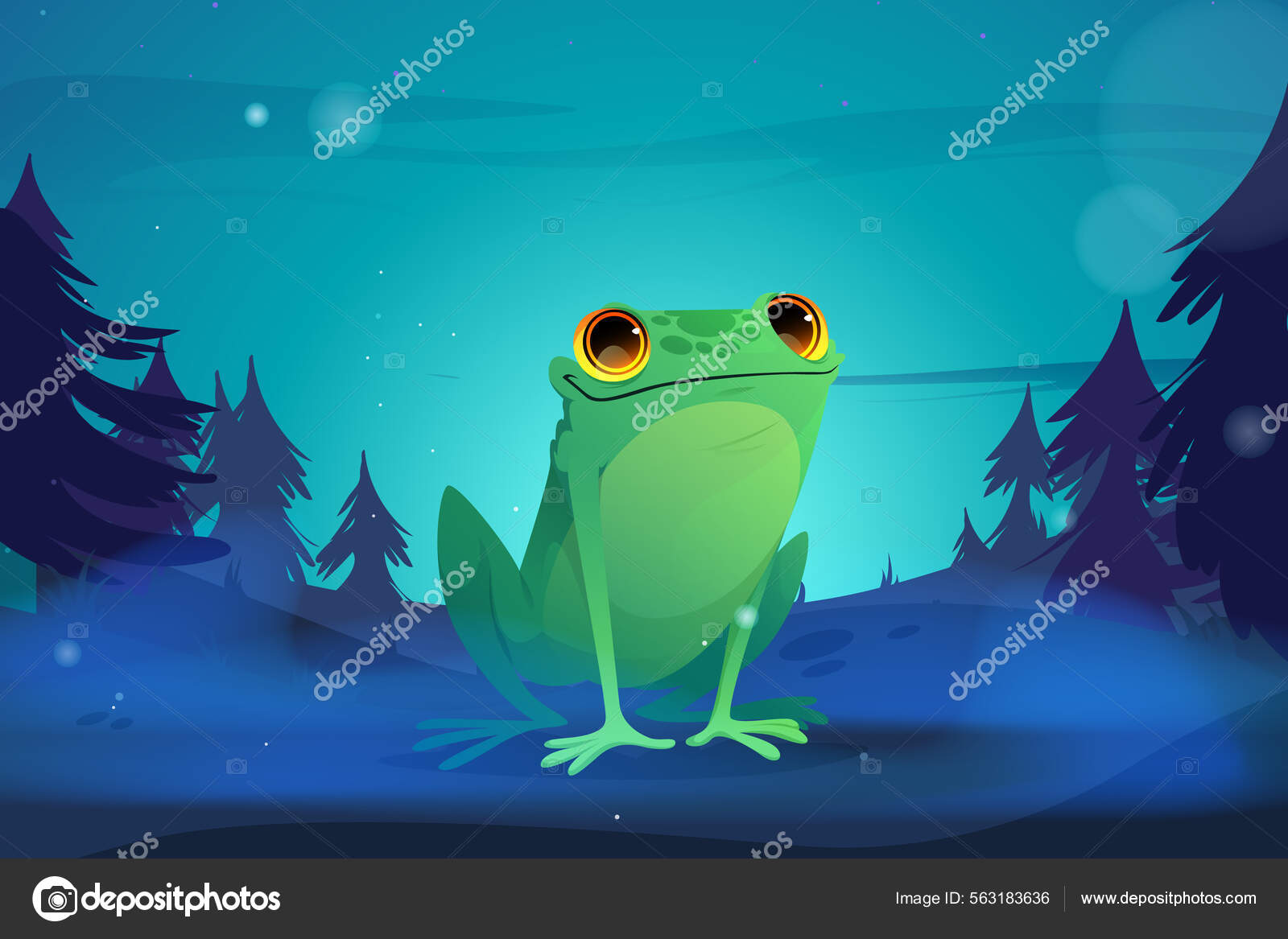 Cartoon frog in night forest, wild funny toad Stock Vector Image by ...