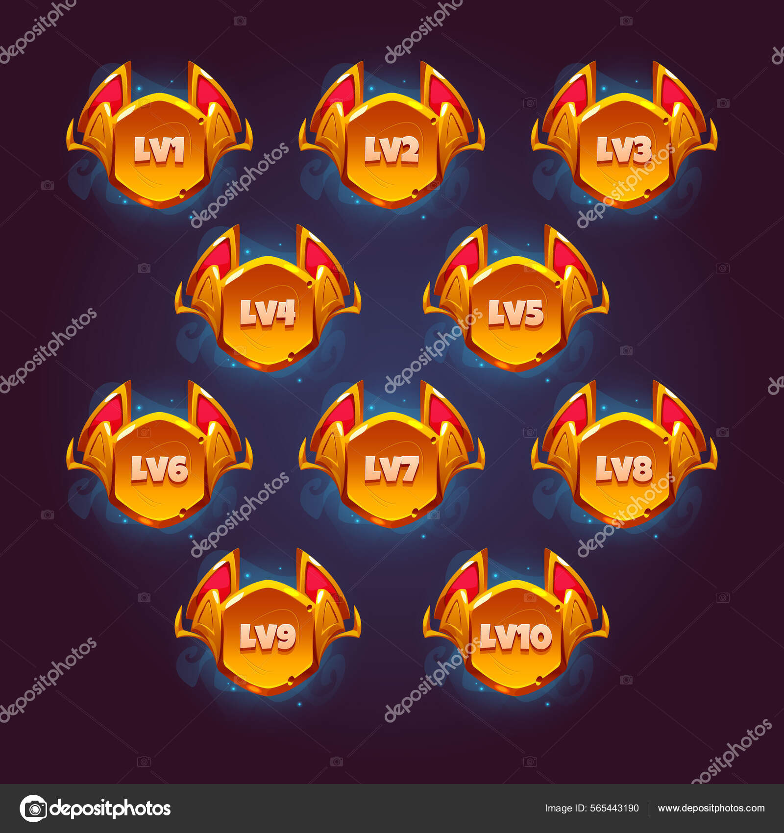 Game level number badges with fantasy gold frame Stock Vector by ...