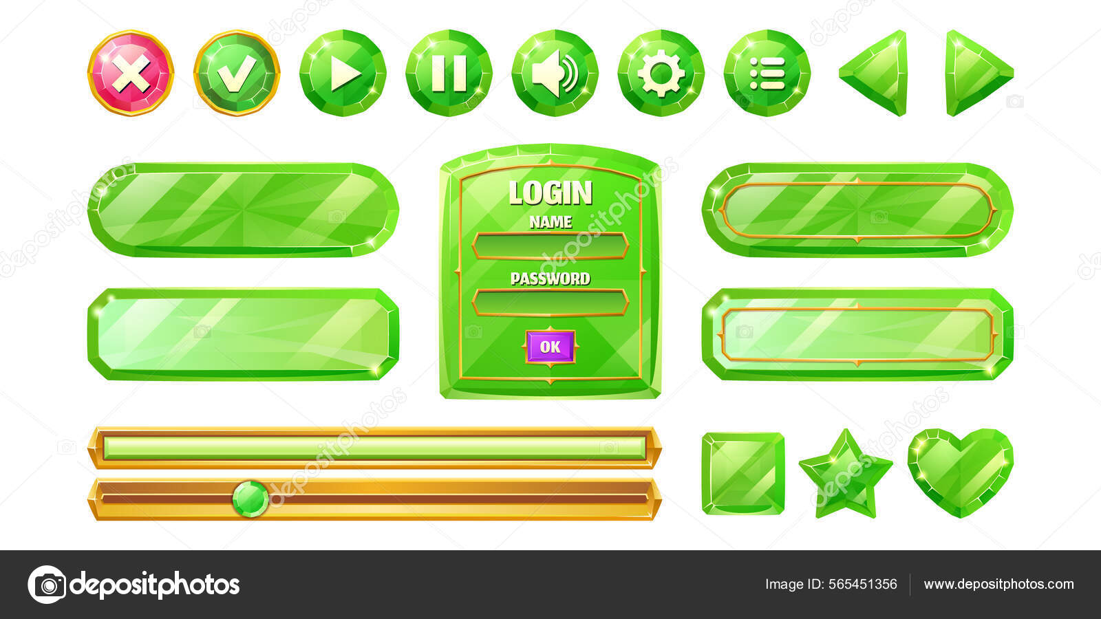 Diamond game menu interface, crystal ui buttons Vetor de ©klyaksun 565451356