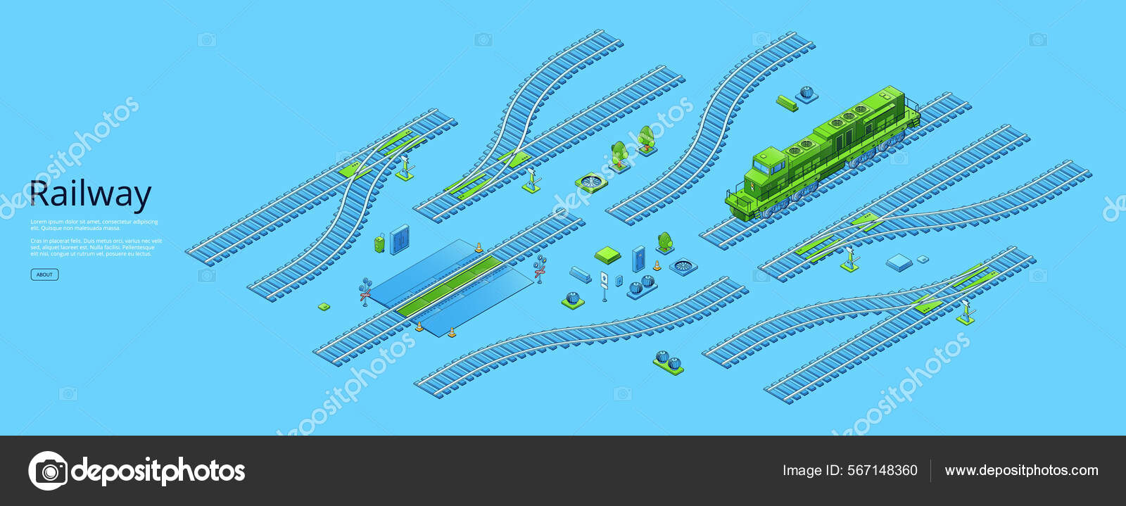 Isometric locomotive, railway, rail track elements Stock Vector by ...