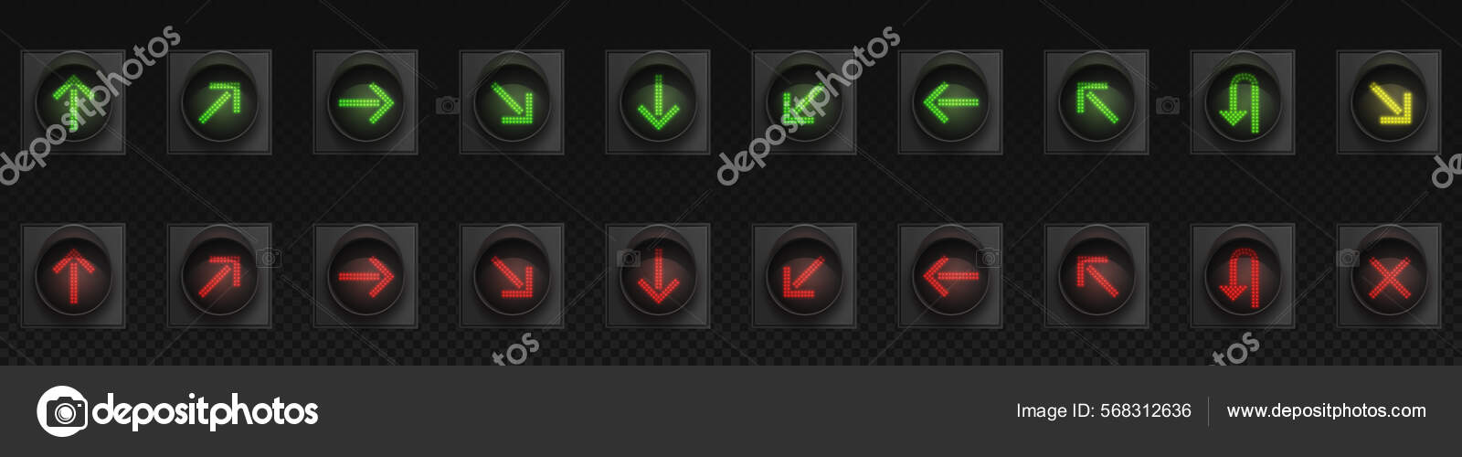 Traffic lights with direction arrows图库矢量图作者：© klyaksun 568312636