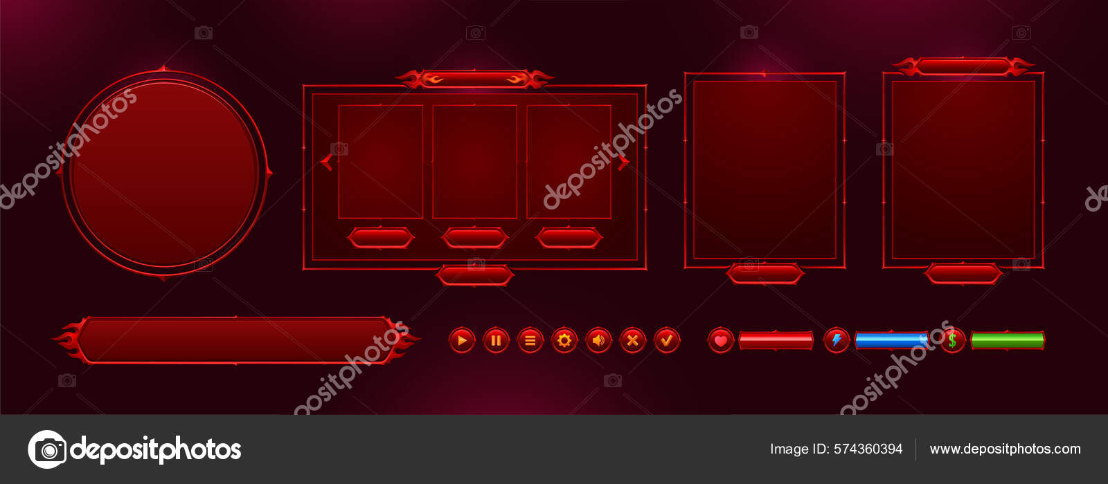 Game Menu Interface Elements Buttons Progress Bars Settings Login Password Stock Vector by ...