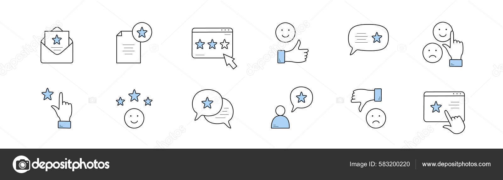 Rate Icons Set Doodle Style Isolated Vector Rating Review Linear Stock ...