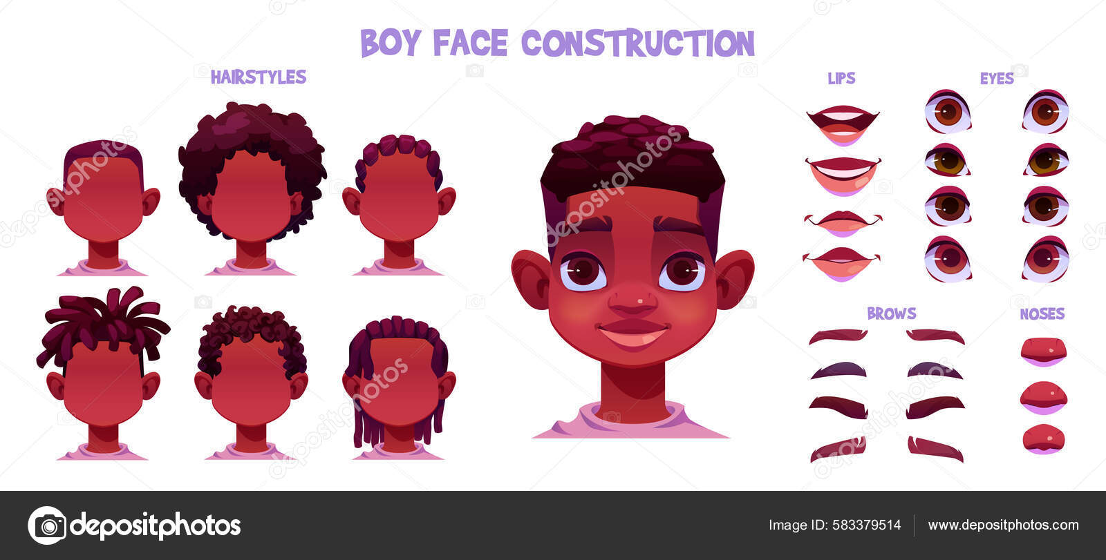 Boy Face Construction Child African Creation Head Parts Isolated White ...