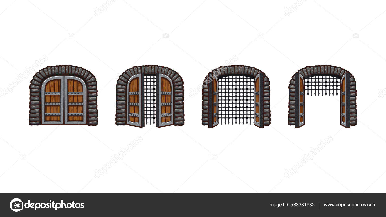 Cartoon Medieval Castle Gates Opening Animation Game Palace Door Sprite ...