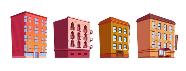 Cartoon Set City Buildings Isolated White Background Vector ...