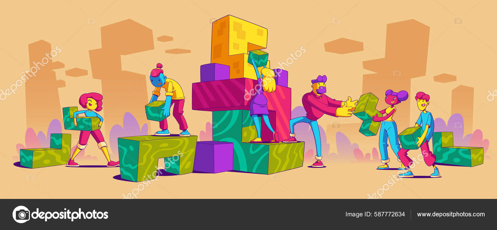 Contemporary Characters Teamwork Cooperation Team Work Together Set ...