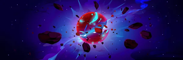 Alien planet exploding in space, futuristic landscape with glowing ...