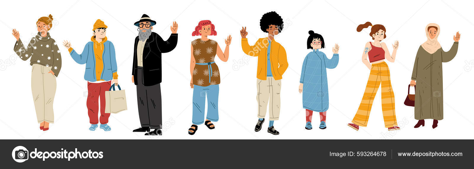 Diverse People Waving Hand Isolated White Background Multiracial Group Characters Stock Vector ...