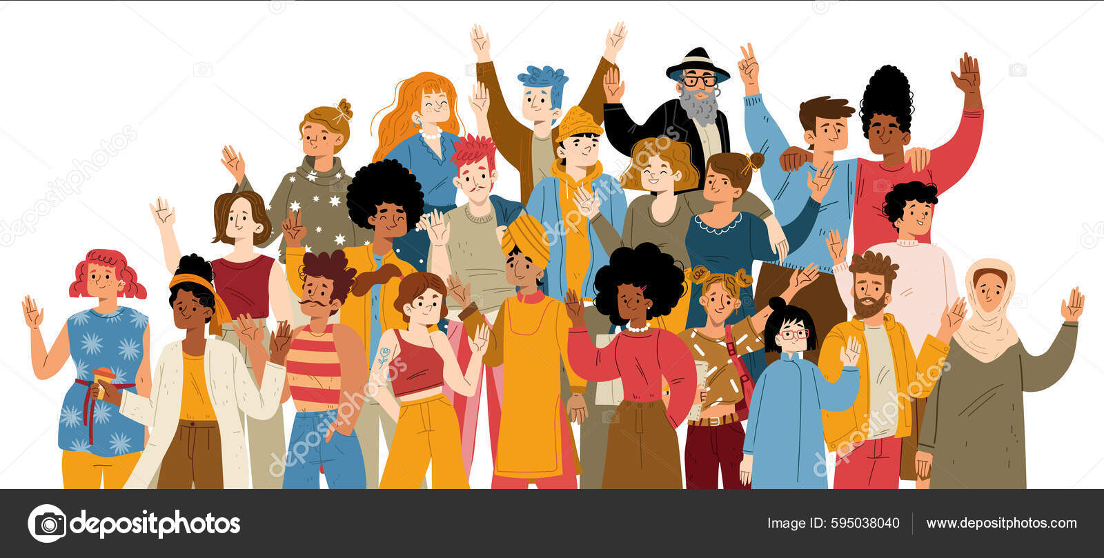 Multiracial Group Happy People Waving Hand Diverse Characters Community ...