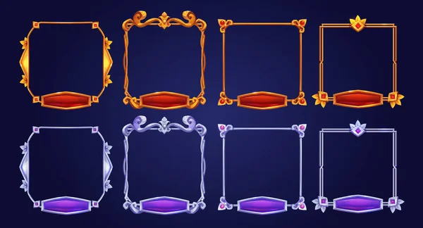 Golden silver vintage game frames, ui medieval square borders from ...