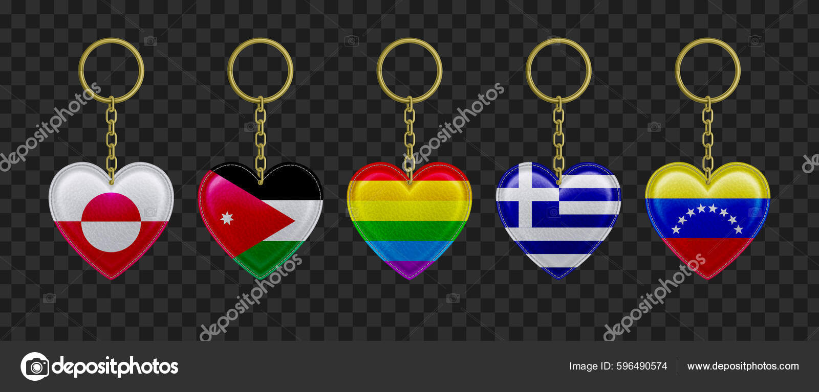 Leather Keychains Heart Shape Countries Flags Rainbow Vector Realistic ...