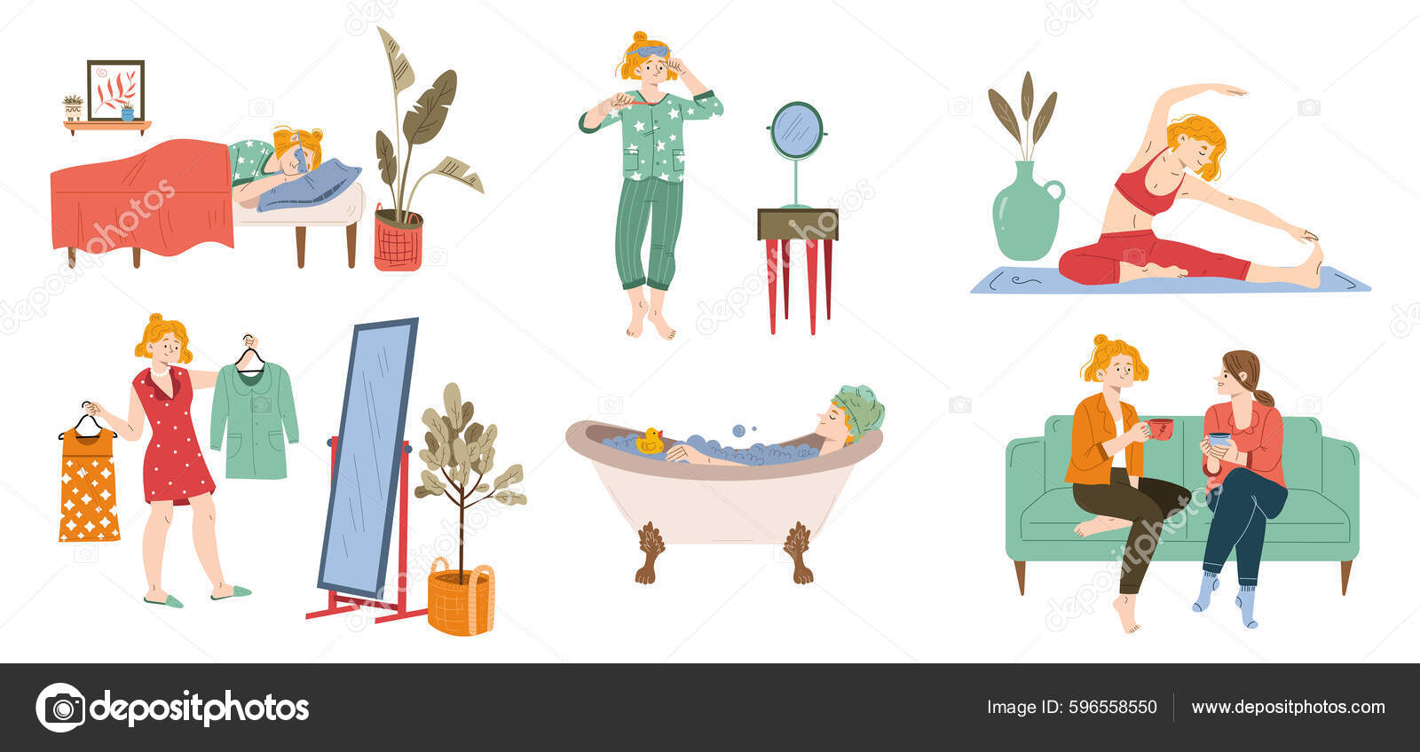 Woman Daily Routine Day Life Schedule Female Characters Morning Habits ...