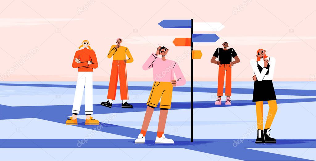 Thinking People Choose Right Direction Way Career Vector Illustration ...