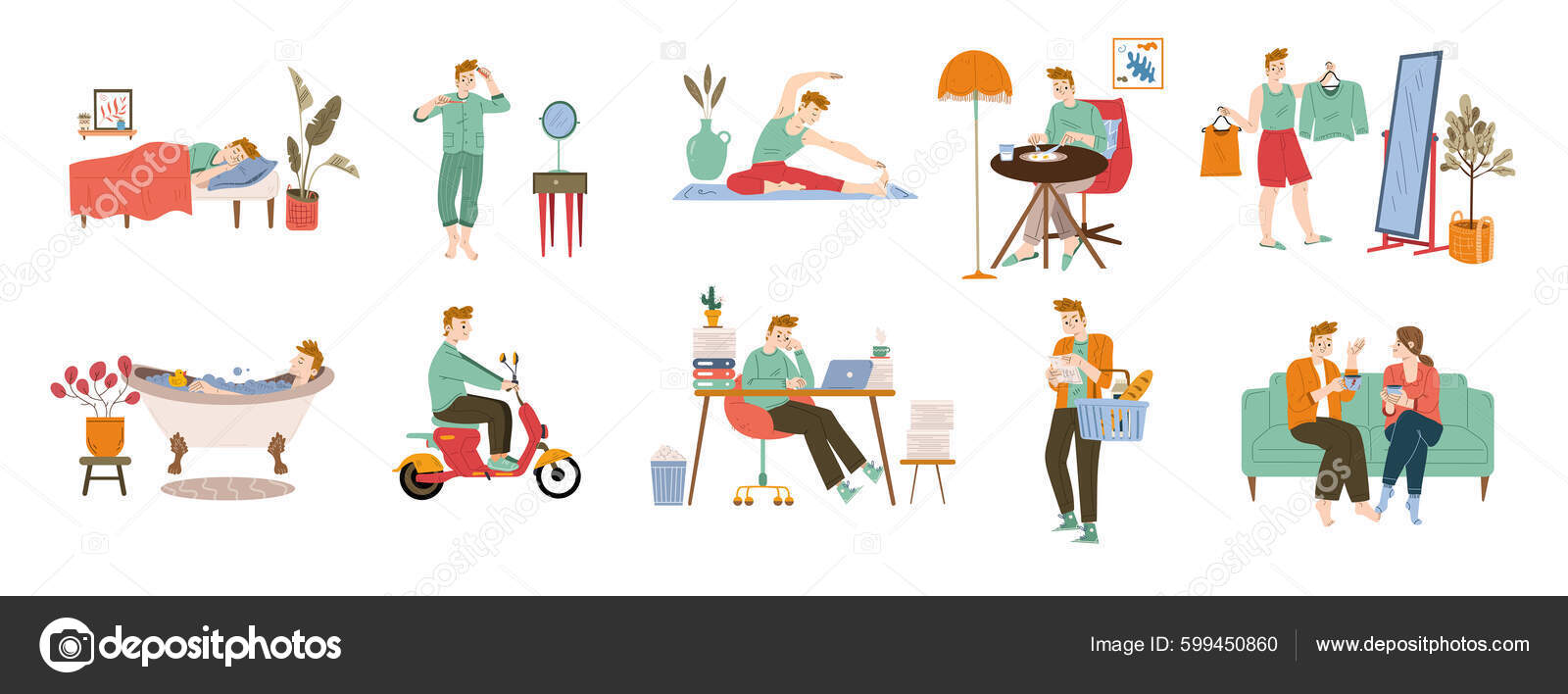 Man Daily Routine Life Cycle Schedule Habits Male Character Sleep Stock ...