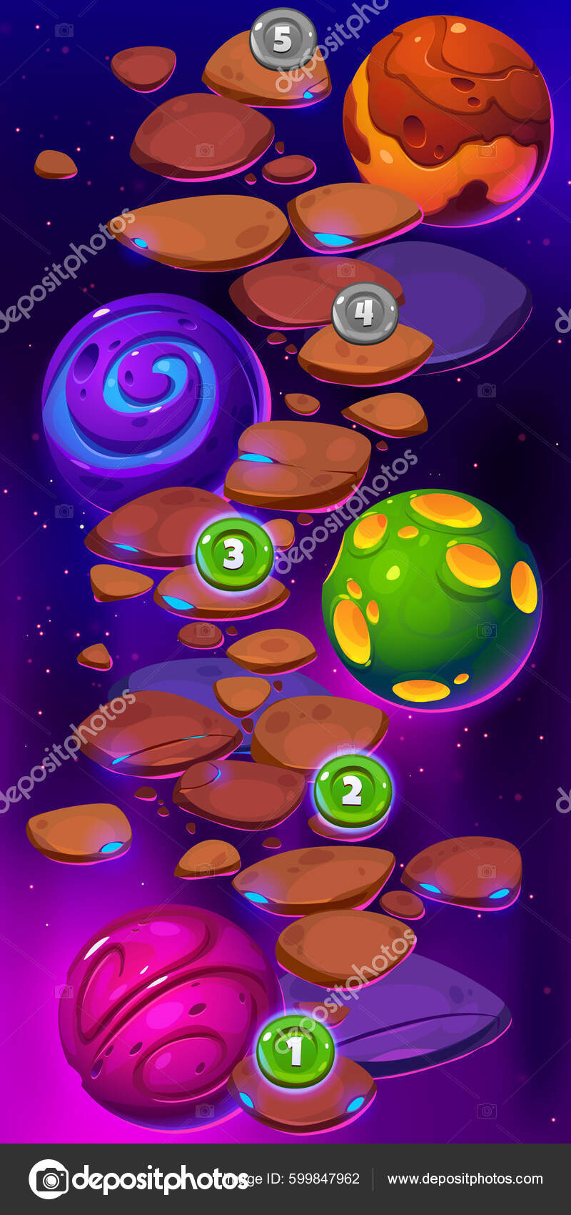 Game Level Map Space Planets Rocks Path Numbers Cartoon Fantasy Stock ...