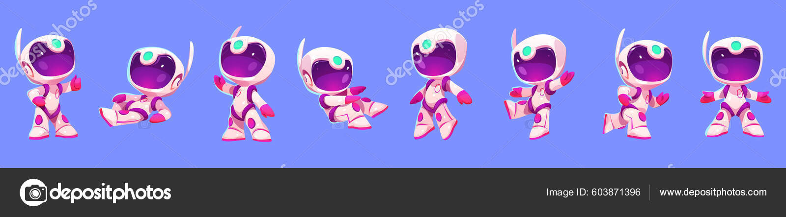 Cute Little Spaceman Suit Helmet Different Poses Vector Cartoon Set ...