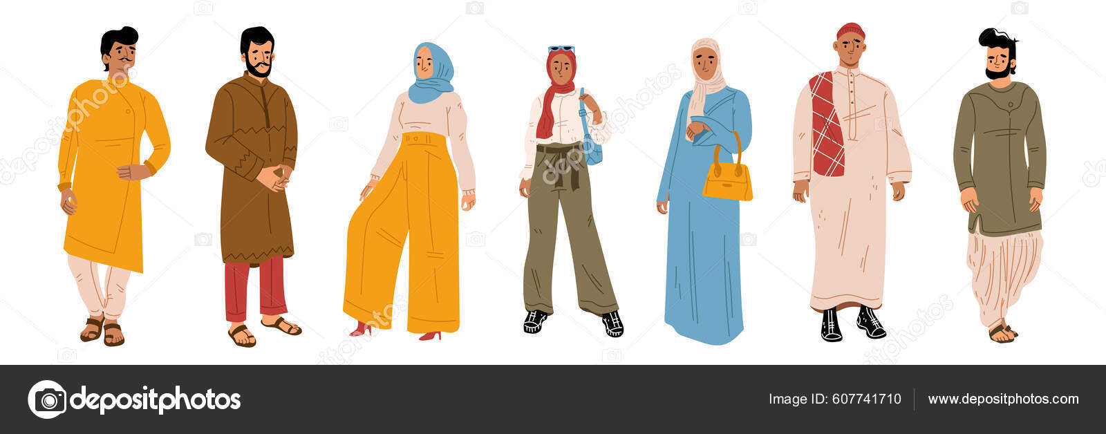 Juego Ilustración Vectorial Para Jóvenes Árabes Colección Personajes Masculinos Femeninos Vector ...