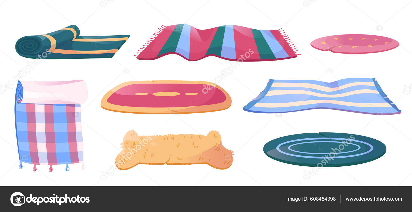 Colorful Carpets Blankets Rugs Set Isolated White Background Cartoon ...