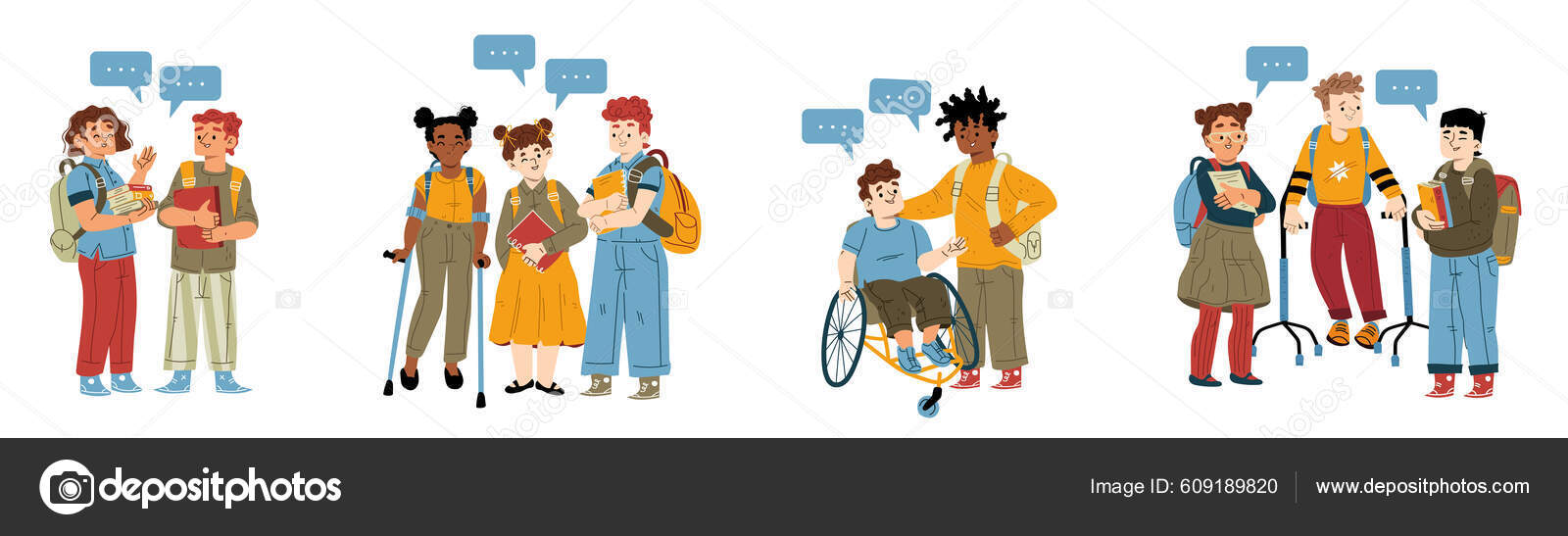 Children Disability School Friends Flat Vector Illustration Happy ...