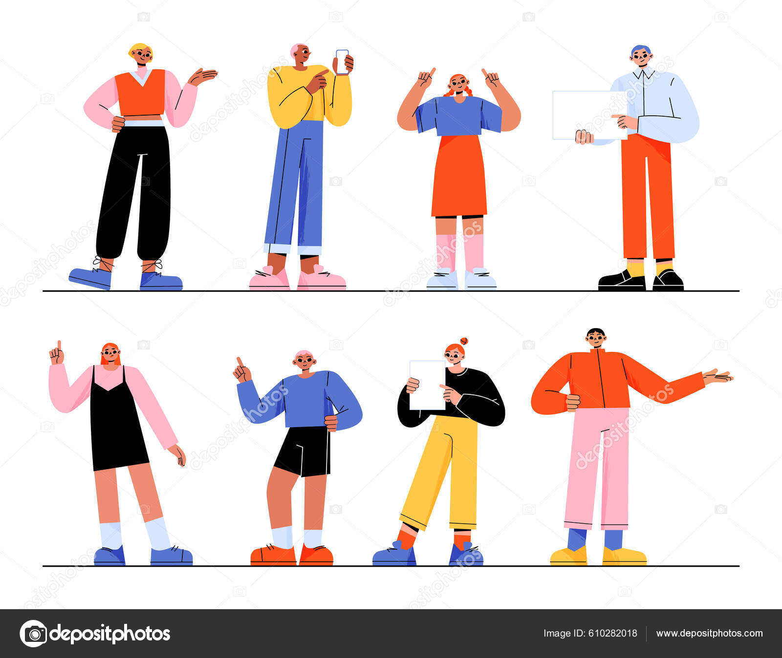 Folk Peger Finger Flad Vektor Illustration Sæt Mandlige Kvindelige Tegn ...