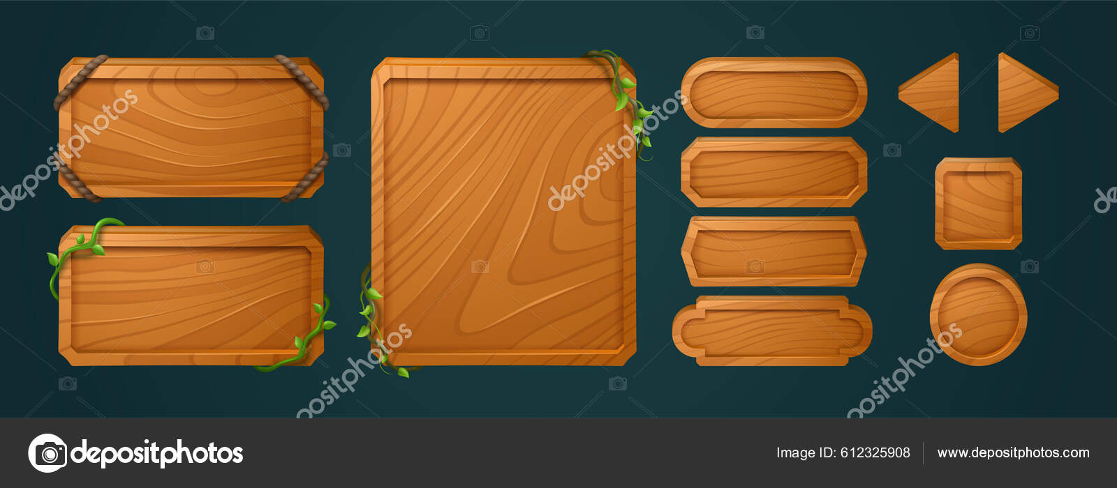 Botones Juego Madera Interfaz Menú Hecha Tablas Texturizadas Madera Con ...