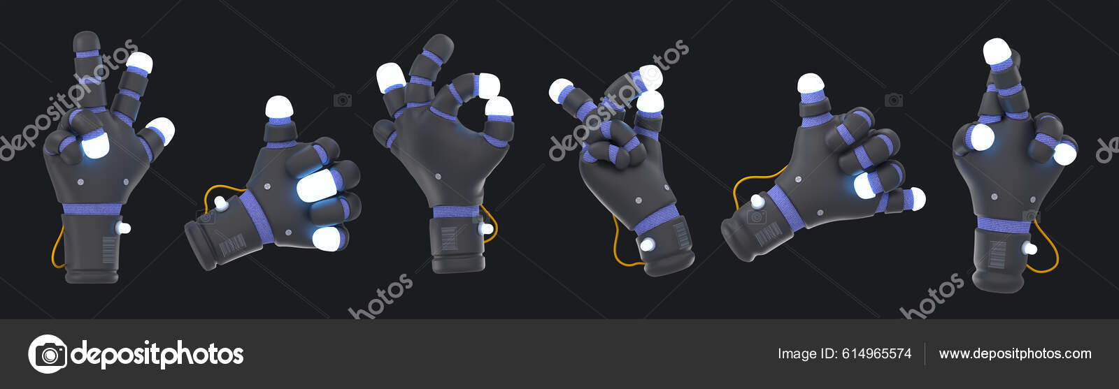 Illustration Set Robotic Hand Gestures Isolated Black Background Robot ...