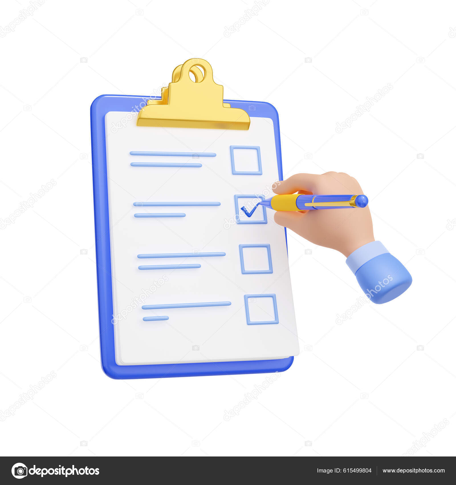 Illustration Human Hand Putting Tick Clipboard Document Person Writing ...