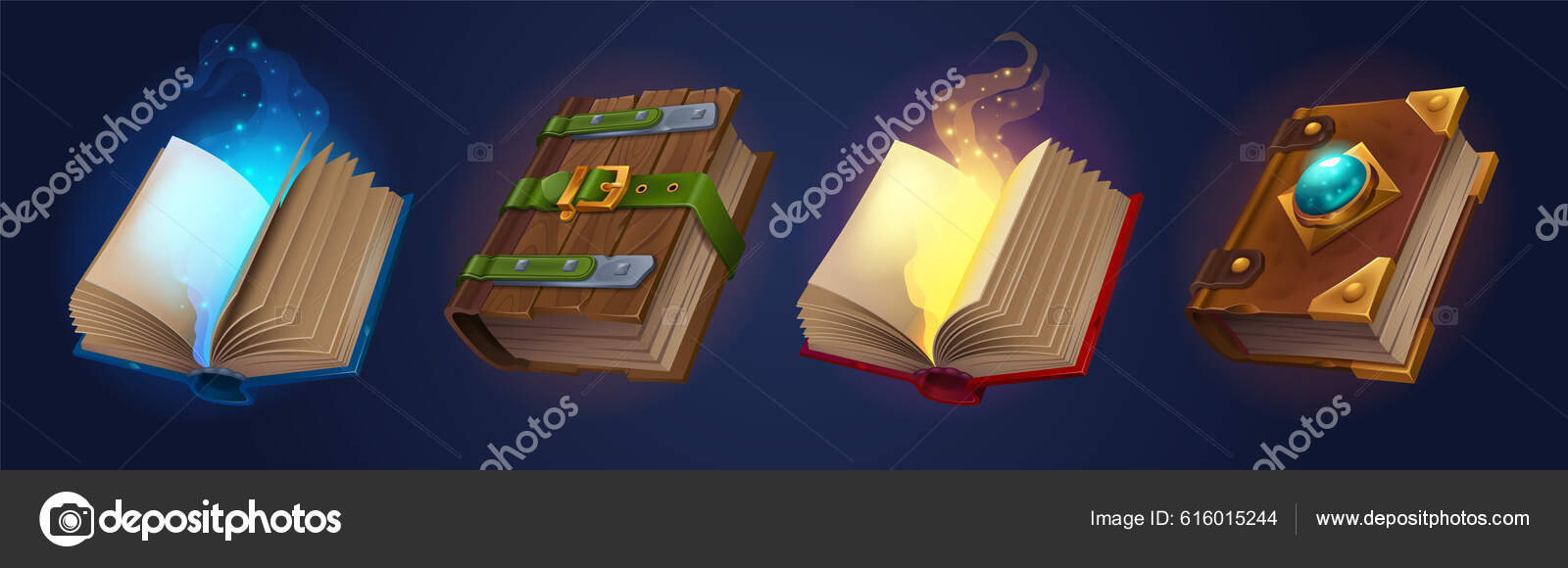 Magic Spell Books Fantasy Alchemy Grimoires Closed Open Wizard Diary ...