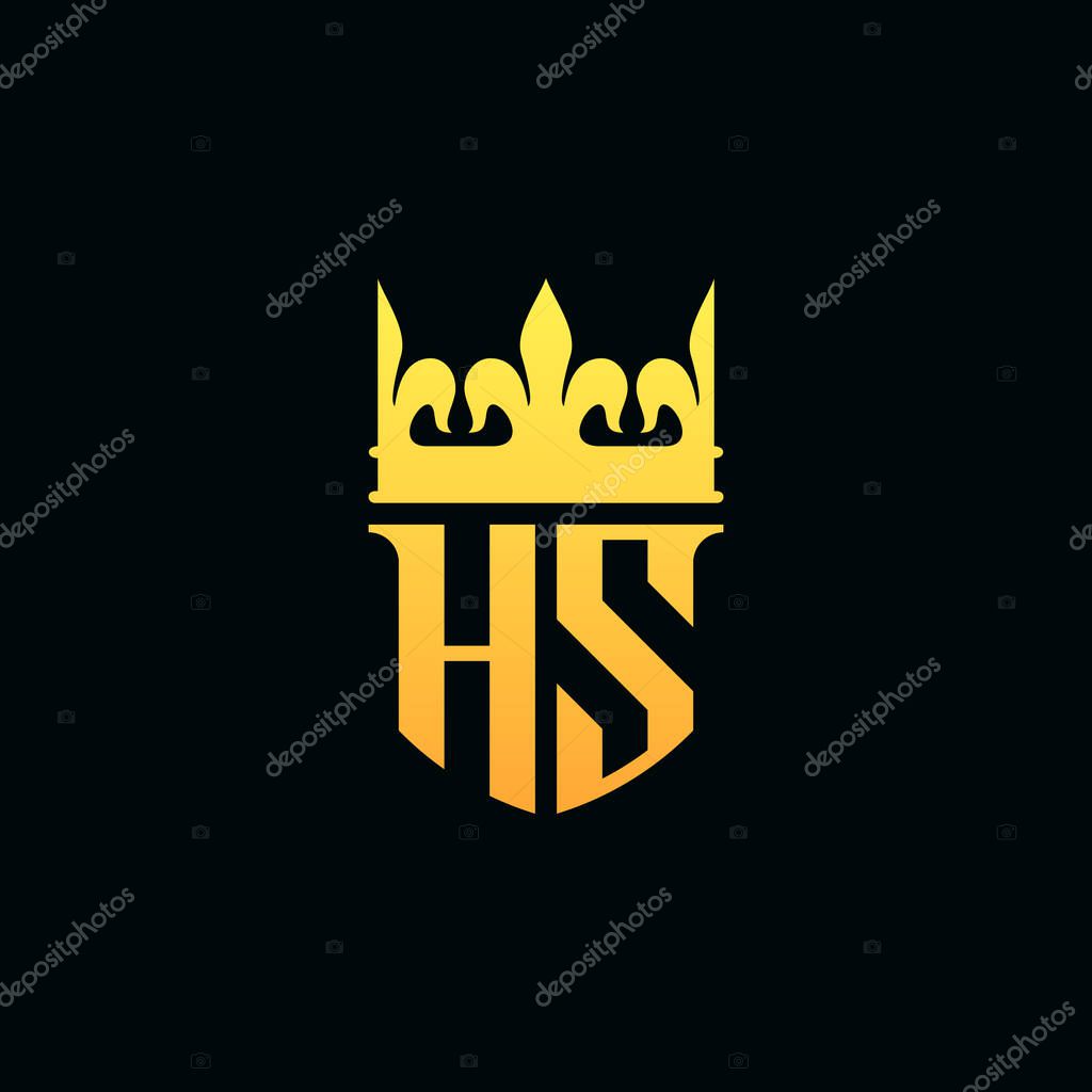Letras iniciales logotipo de HS estilo emblema monograma con corona ...