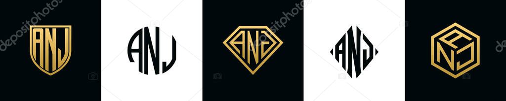Letras iniciales ANJ logo designs Bundle. Este set incluía Escudo ...