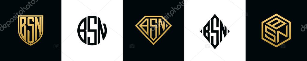 Letras iniciales BSN logo designs Bundle. Este set incluía Escudo ...