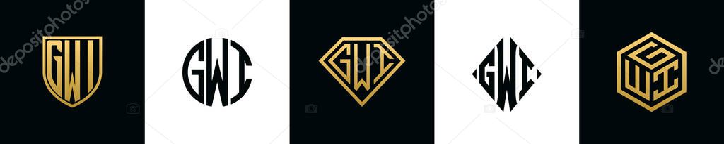 Initial letters GWI logo designs Bundle. This collection incorporated with shield, round ...