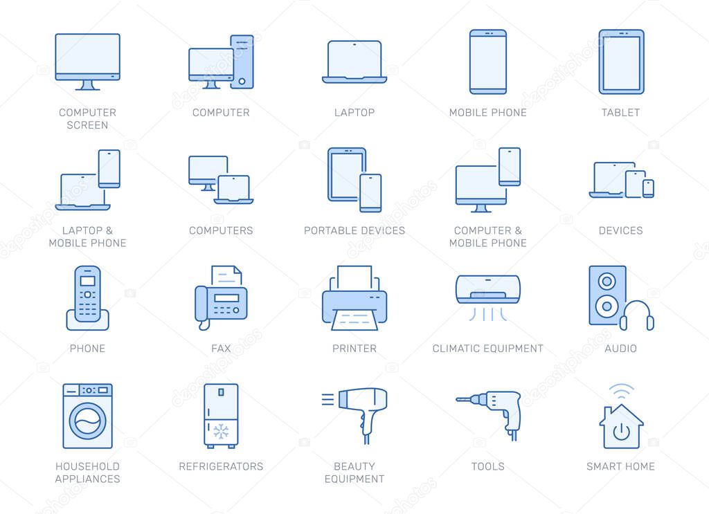 Iconos de línea electrónica. Ilustración de contorno vectorial con ...